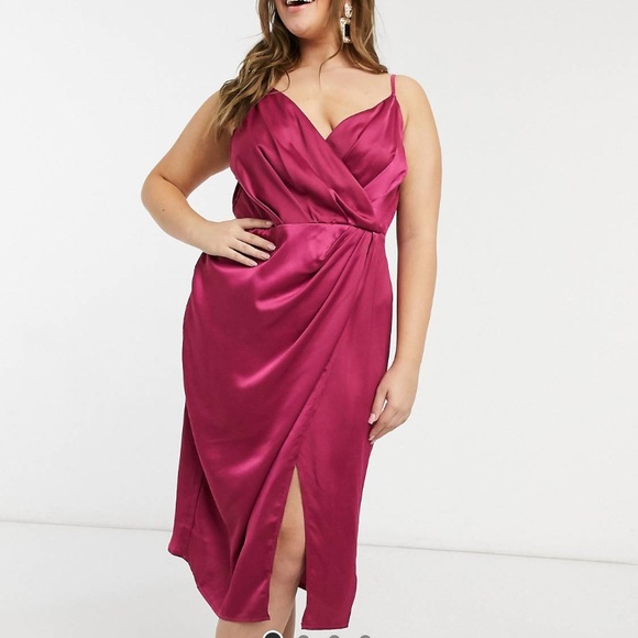 ASOS Curve | Dresses | Asos Curve Pink Satin Midi Dress | Poshmark